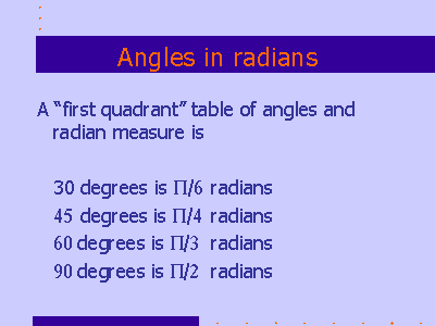 Angles in radians
